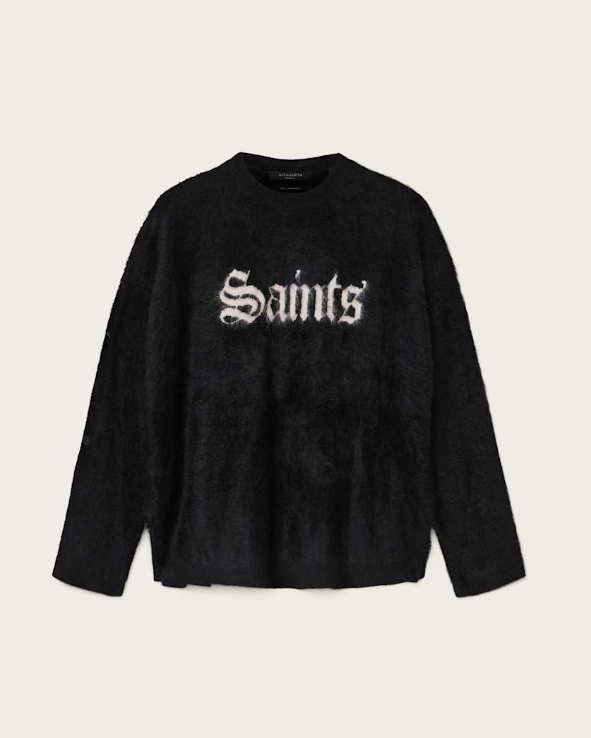 Saints Cashmere Crew Neck Jumper BLACK/CHALK WHITE | ALLSAINTS